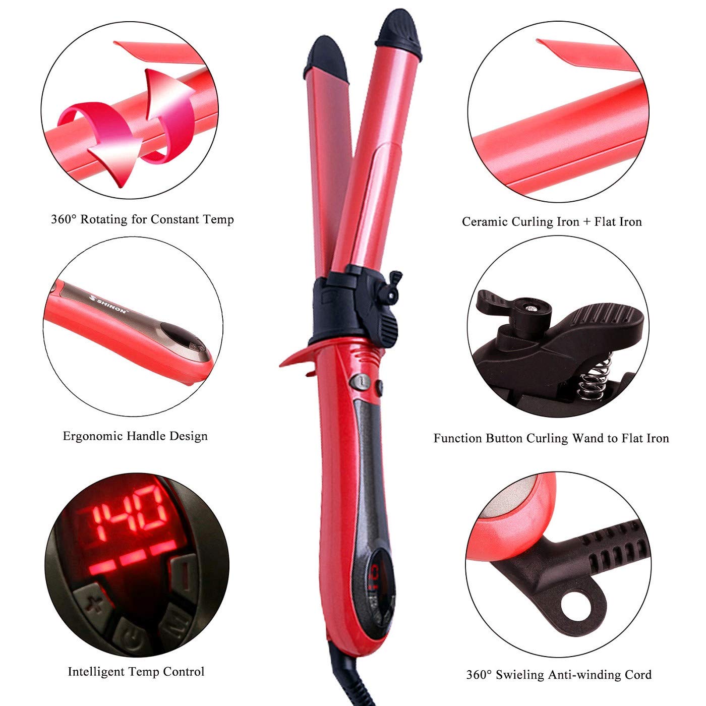 Automatic Hair Curling Iron 2 in 1 Hair Straightener Curler 1 to 1.2 Inch Spinning Hair Wand with Automatic Rotation for All Hiar Type Ceramic Flat Iron Auto Rotating Spiral(for Long Hair ONLY)