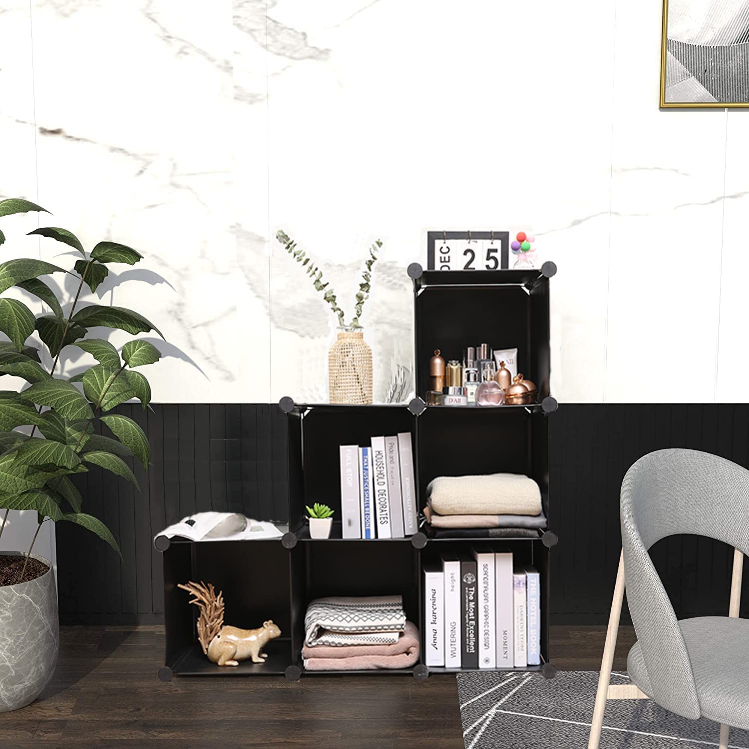 Upgraded 6 Cube Storage Organizer Shelf Storage Cubes Organizer Shelves with Hammer, DIY Shelf Organizer for Bedroom Study Children's Room