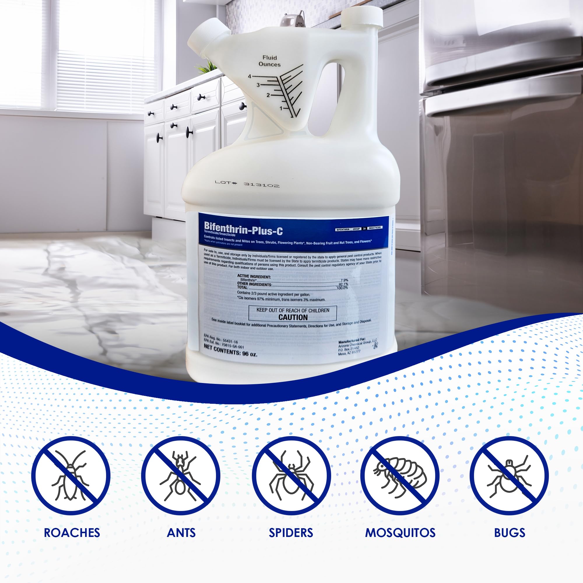 Bifenthrin-Plus-C Insecticide Termiticide (96 oz) | Roach Killer, Termite Treatment, Ant Control & Mosquito, Wasp Spray | Home Defense Pest Control | Residential, Commercial & Industrial Use