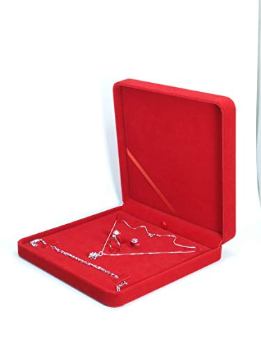 JunningGor Jewelry Set Velvet Box Necklace Earring Ring Necklace Bracelet Gift Display Case Wedding Jewelry Storage Holder (Red)