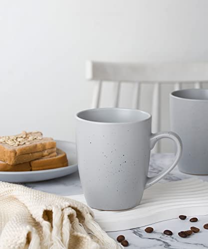famiware Coffee Mug Set of 6, 15oz Large Ceramic Mug for Men, Women, Speckle Glazed Mugs with Handle for Coffee, Tea, Milk, Cocoa, Cereal, Light Gray