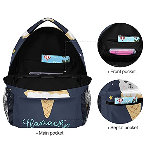 Cute Llama School Backpacks Cartoon Ice Cream Student Backpack Big For Girls Kids Elementary School Shoulder Bag Bookbag