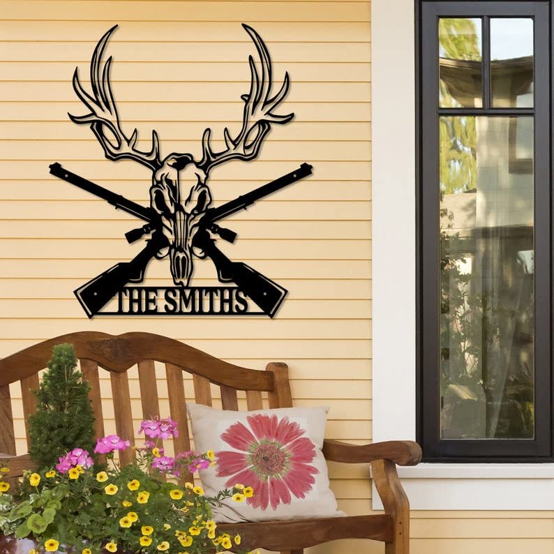 INDOCHI Custom Deer Metal Wall Hangings Decor, Personalized Deer Hunter Name Sign Decoration For Room, Hunting Deer Home Decor, Custom Hunting