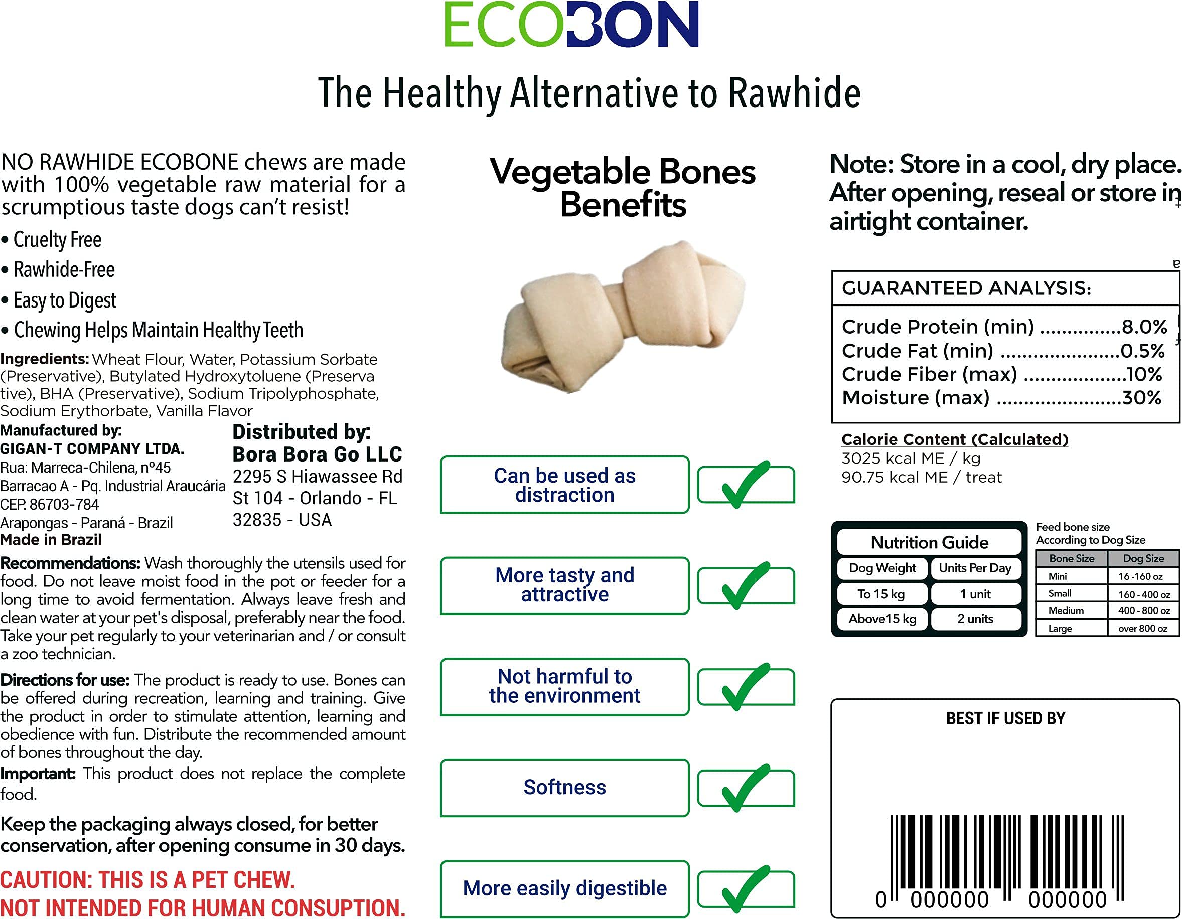 Ecobone Mini Super Premium Vegetal Chew Bones, Rawhide Alternative for Dogs, Highly Digestible 11.99oz/340g (2-3 inches - 16 Count)