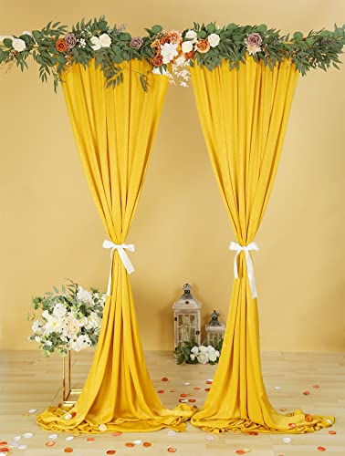 Cytdkve 2 Panels 4.8 Feet x 10 Feet Gold Velvet-Like Wedding Backdrop Curtain Drapes, Silky Soft Window Curtains Panels for Wedding Ceremony Birthday Party Decorations