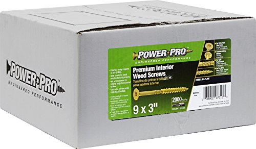 Power Pro 967770 Wood Screws, 9 x 3, Premium Star Drive Indoor Cabinet Screws, Gold Yellow Zinc, 1/4 Keg, 2000 pcs