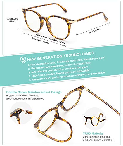 Gaoye Blue Light Blocking Glasses, Retro Round Eyewear Frame Anti Eyestrain Computer Glasses for Women Men - GY1688 (Tea Leopard/Transparent Lens)