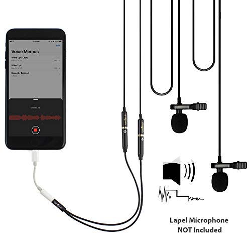 AUFGELD Dual Mic Adapter 3.5mm Jack Headset Splitter 4 Pole Male to 2 Dual Female Lavalier Lapel Microphone Compatible with iPhone iPod Android Windows Smartphones Headphones (Mic + Audio)