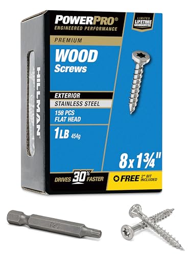 Power Pro Premium 305 Stainless Steel Wood Screws (#8 x 1-3/4") - 1lb Box