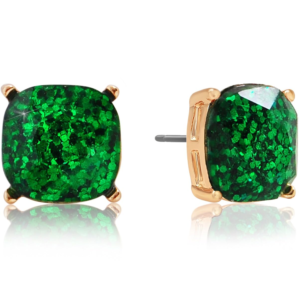 Large Stud Earrings for Women - Big Stud Earrings for Women, Square Emerald Green Earrings For Women, Simulated Green Emerald Earrings for Women, Green Stud Earrings for Women, Green Stone Earrings