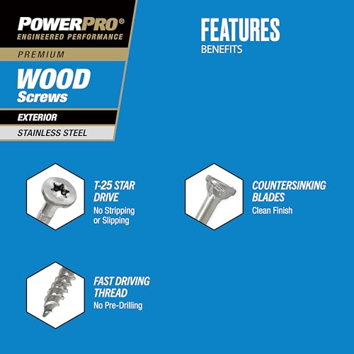 Power Pro Premium 305 Stainless Steel Wood Screws (#8 x 1-1/4") - 45pc