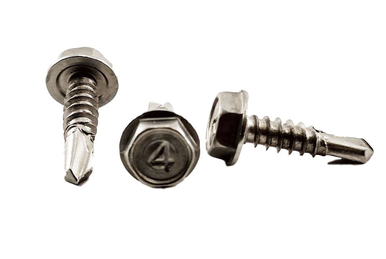 Stainless #10 X 3/4" Tek Screw (100 pcs)) Hex Washer Head Self Drilling Sheet Metal Tek Screws with Drill Point, 410 Stainless Steel, Self Driller, 100 Pieces