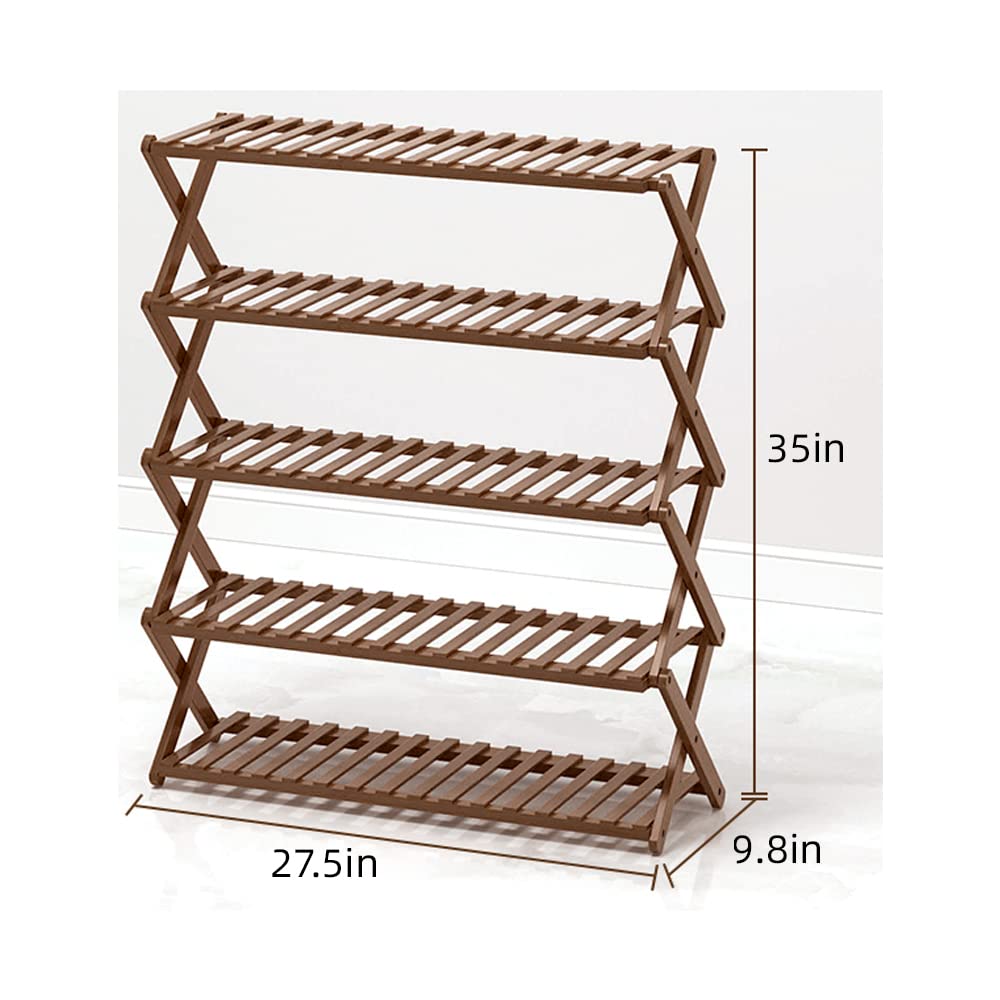 Homietina Foldable Bamboo Shoe Rack 5 Tier, Free Standing Shoe Storage Organizer for Entryway, Multifunctional Shoe Shelf for Home, Door, Hallway, Balcony, Bedroom