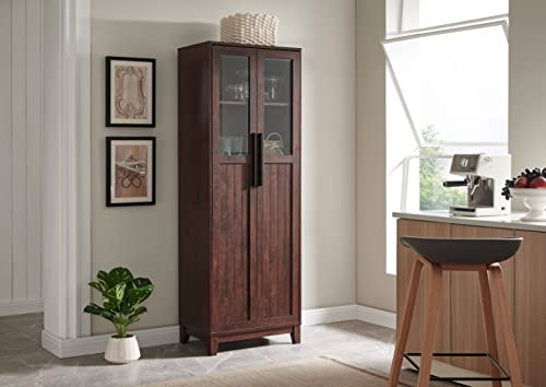 Home Source Mahogany 2-Door Bar Cabinet with Glass Display
