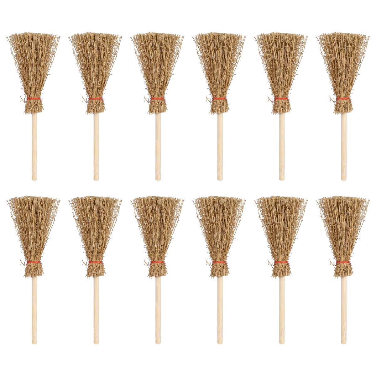 Ciieeo 12pcs Mini Broom with Red Rope Witches Mini Broom Prop Mini Witch Broom Halloween Mini Witch Broom for Costume Cosplay Party