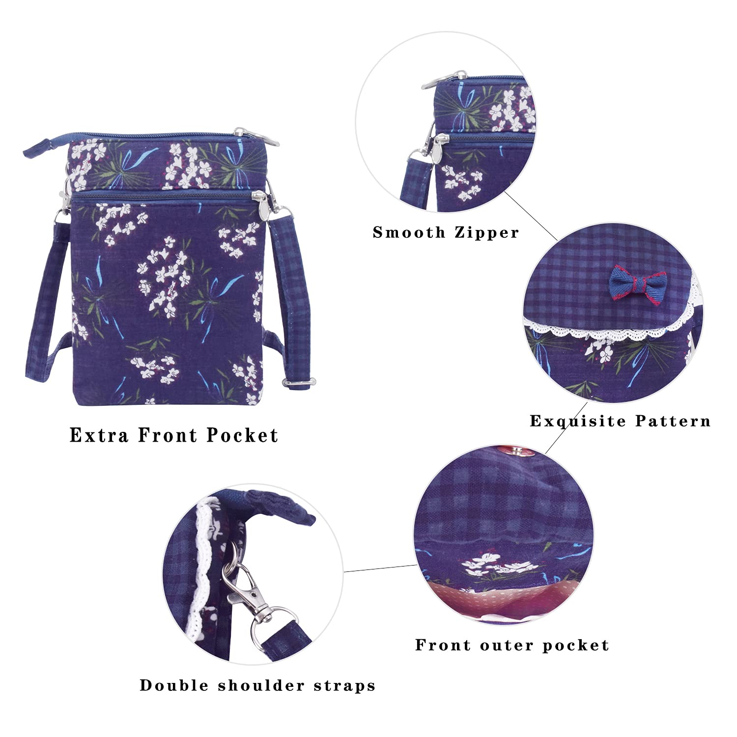 LassZone Canvas Crossbody Bag For Women Small Cellphone Purse Wallet Cute Floral Shouler Bag Handbag with Multi Pocket