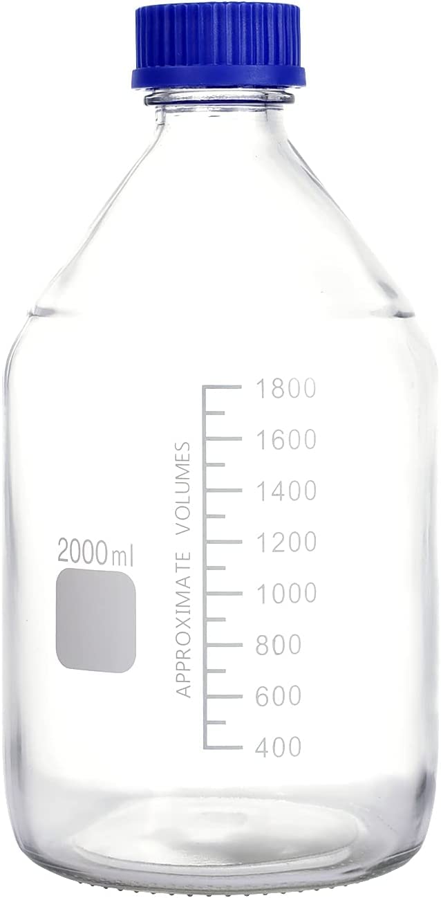 Basstein Lab Media Storage Round Bottles Graduated Glass Container GL45 Screw Cap Leakproof Multi-Purpose for Scientific | pack of 4 (Blue,1000ml)