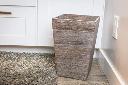 Farwood Designs Farmhouse Style Torched Wood Waste Bin Trash Can for Bedroom, Living Room, Bathroom & Office