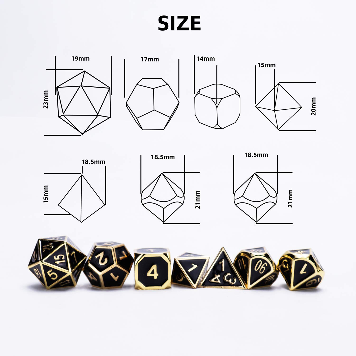 GUOER Black Metal DND Dice Set 7 die Metal Polyhedral Dice Set with Gift Metal Box for Table Games or Role-Playing Games(Black)