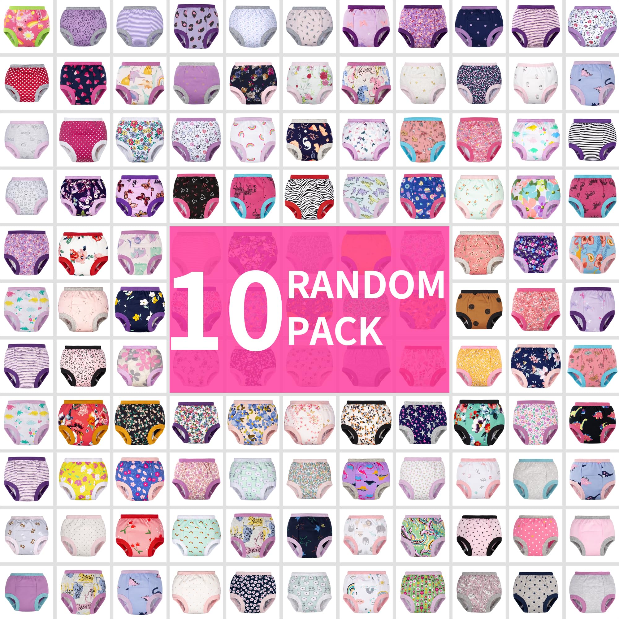 BIG ELEPHANT Randomly Potty Training Underwear for Girls, Training Pants Assortment Random Color 10 Pack, 12-24 Months