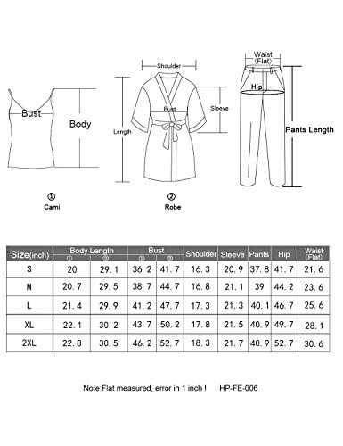 Escalier Women's Silk Satin Pajamas Set 3 Pcs Floral Silky Pj Sets Sleepwear Cami Nightwear with Robe and Pants Wine M