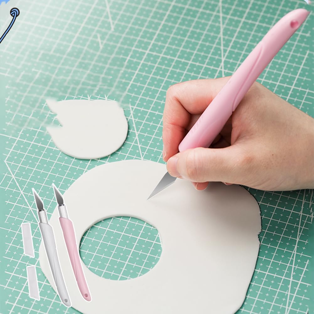 Craft Hobby Knife Exacto Knife with 10 Pcs Stainless Steel Blade Kit for DIY Art Work Cutting, Hobby, Stencil, Scrapbooking-11pack (Pink knife)