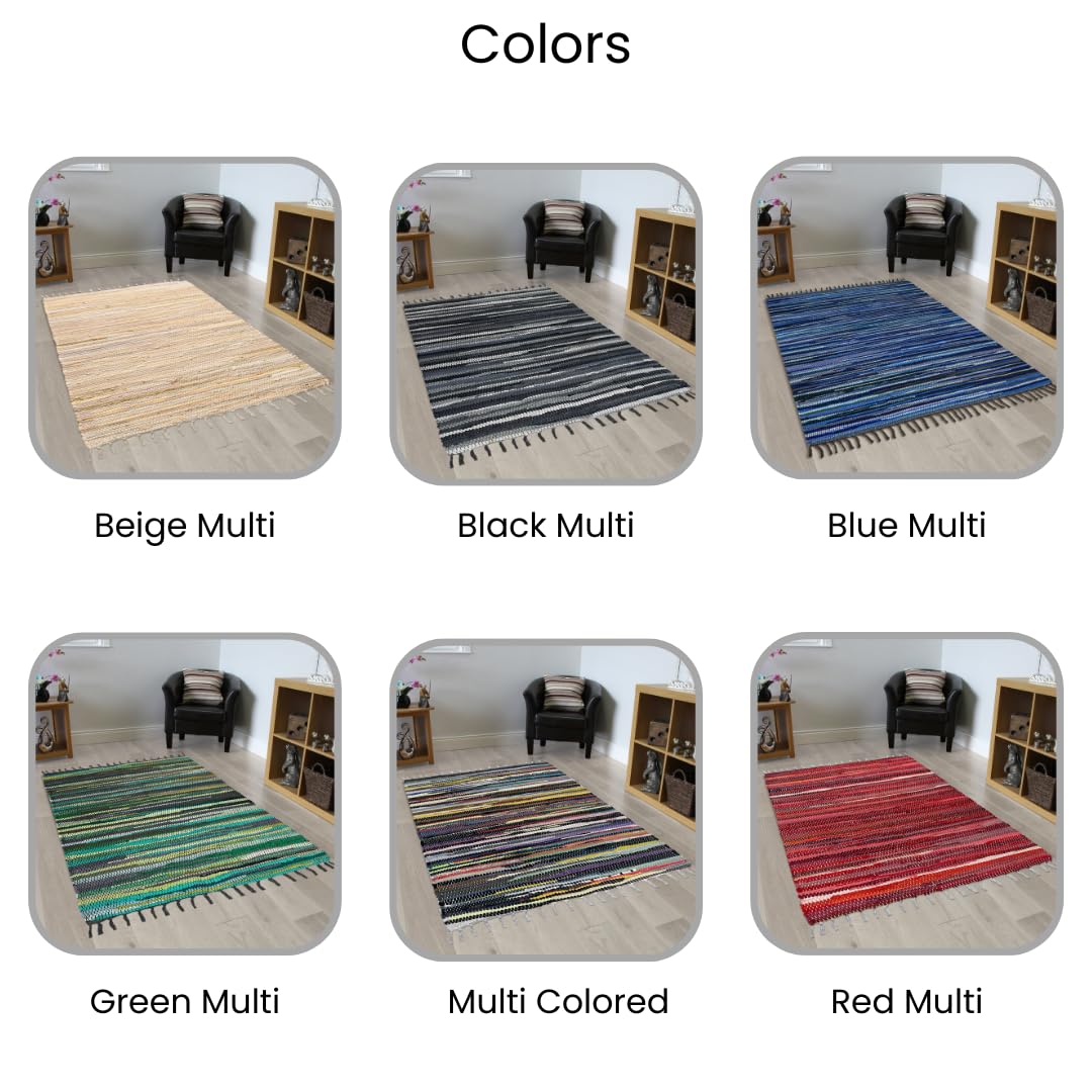 Comfy-co Handcrafted Area Rug Chindi Rug 3x5 ft - Hand-Woven Cotton Area Rag Rug - Reversible Floor Rug for Bedroom Living Room Kitchen Dorm Entryway Hallway - Chindi Area Rug Green Multi