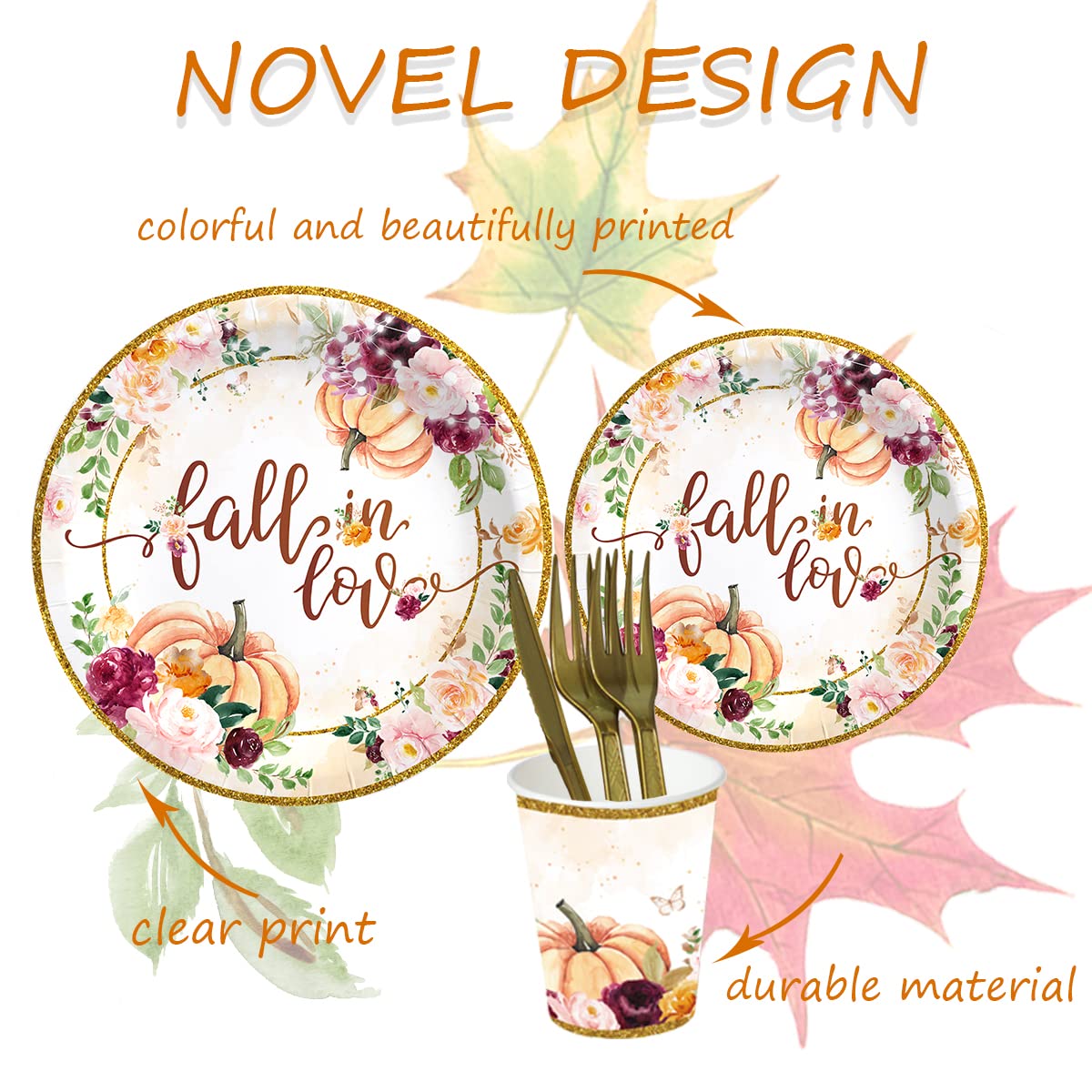 Fall in Love Party Decorations Fall Floral Pumpkin Decoration Set Includes Fall Tablecloths, Fall in Love Dinner Plate Boho Balloons Perfect for Bridal Shower Anniversary Engagement Party Decorations