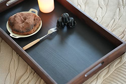 CRAZYWOOD 22x13 Inches Walnut with Carry Handle Black Ottoman Tray Serve Tea Coffee or Breakfast in Bed Classic Wooden Decorative Serving Tray