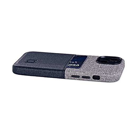 Dockem Wallet Case for iPhone 13 Mini with Built-in Metal Plate for Magnetic Mounting & 1 Lay-Flat Credit Card Holder Pockets Luxe M1, Canvas Style Synthetic Leather (5.4" iPhone 13 Mini, Black/Grey)