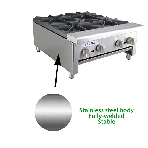 ERUPTA 24'' Commercial Hot Plate Natural/Propane Gas Cook Stove Range with 4 Burners BTU 112,000 Restaurant Equipment¡