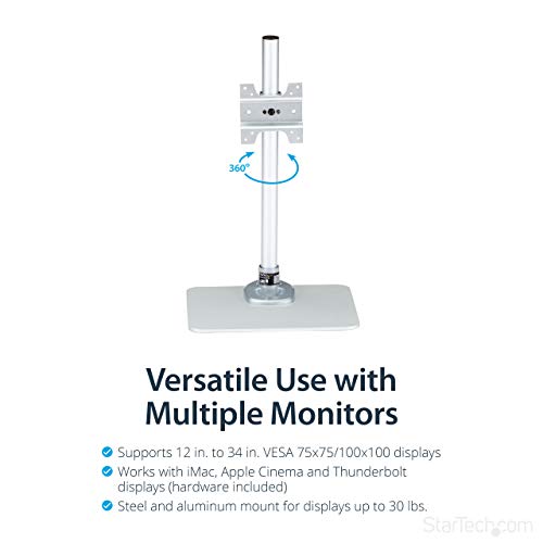 StarTech.com Single Monitor Stand - Adjustable - Supports Monitors 12'' to 34" (30.9lb/14kg) - Premium - Single Screen VESA Monitor Mount Stand - Silver , TAA (ARMPIVSTND)