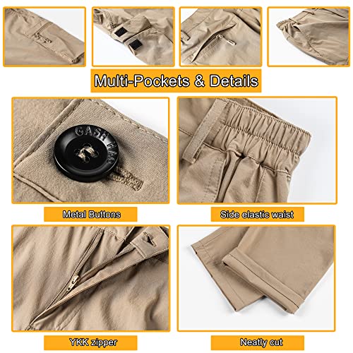 Gash Hao Mens Hiking Convertible Pants Outdoor Waterproof Quick Dry Zip Off Lightweight Fishing Pants(Khaki 32X32)