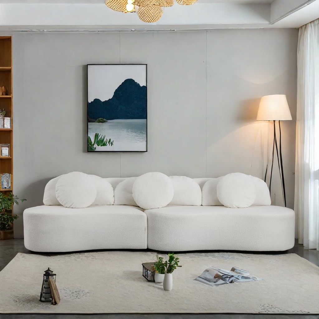 ChicFurnit Velvet Upholstered Set with 6 Pillows Sofa, 103.9" L x 26.7" W x 29.5" H, Beige