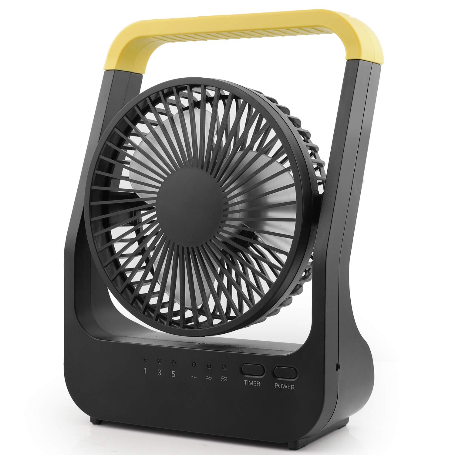 LAVESO Portable D-cell Battery Fan, Super Long Lasting Battery Operated Fan, Camping Fan, USB Desk Fan for Office Bedroom Workshop, 3 Speeds, Quiet, Timer, 5 inch