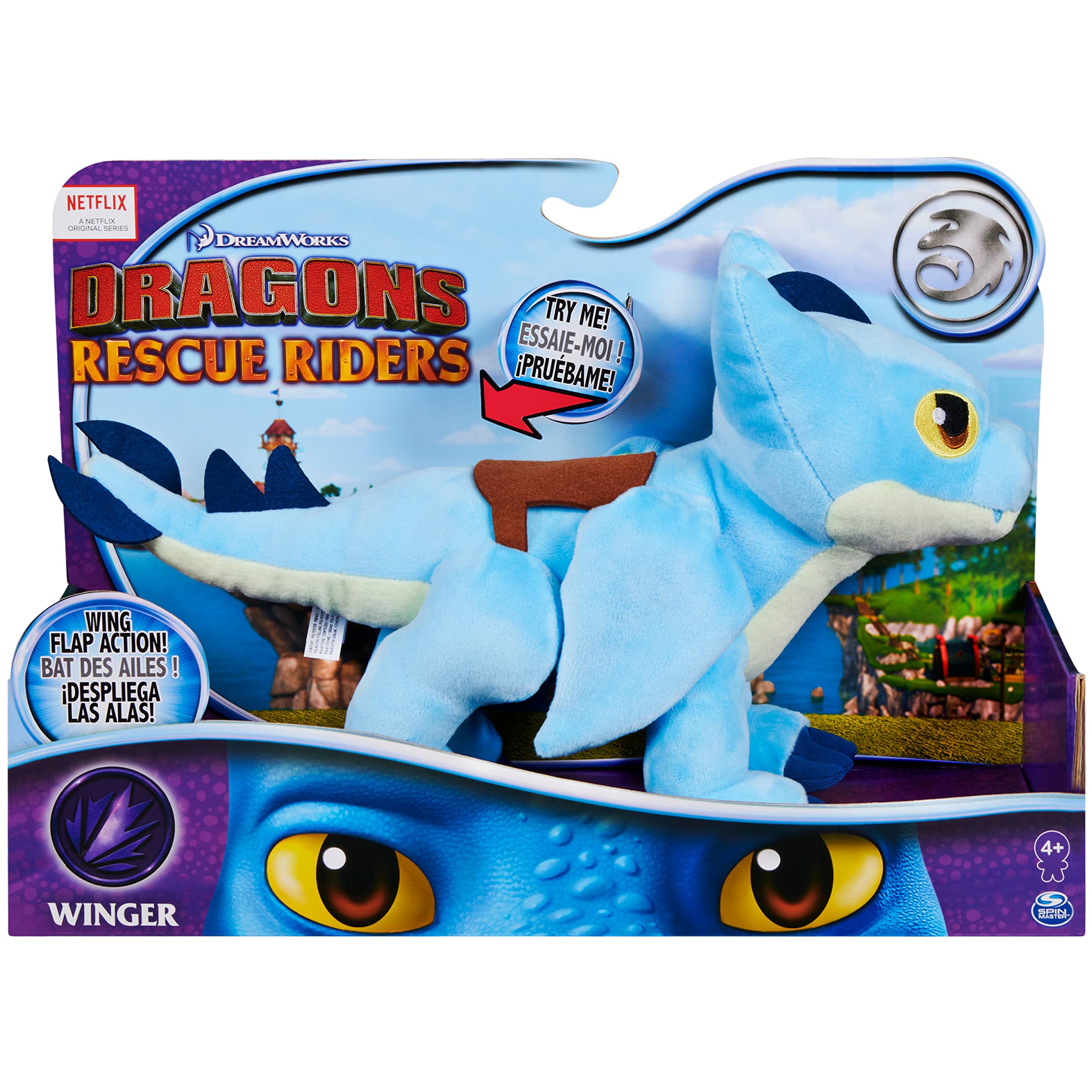 Dreamworks Dragons Rescue Riders, Deluxe Winger 15-inch Plush Dragon with Moving Wings