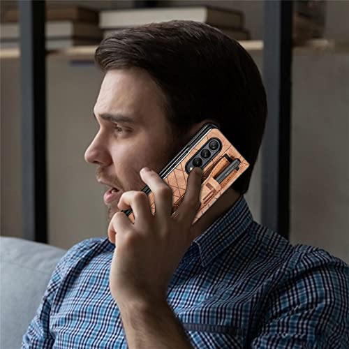 EAXER for Samsung Galaxy Z Fold 3 5G Case, Luxury Fashion Leather Case Cover with Wristband Strap & S Pen Holder Folding PU Leather Phone Case (Brown)