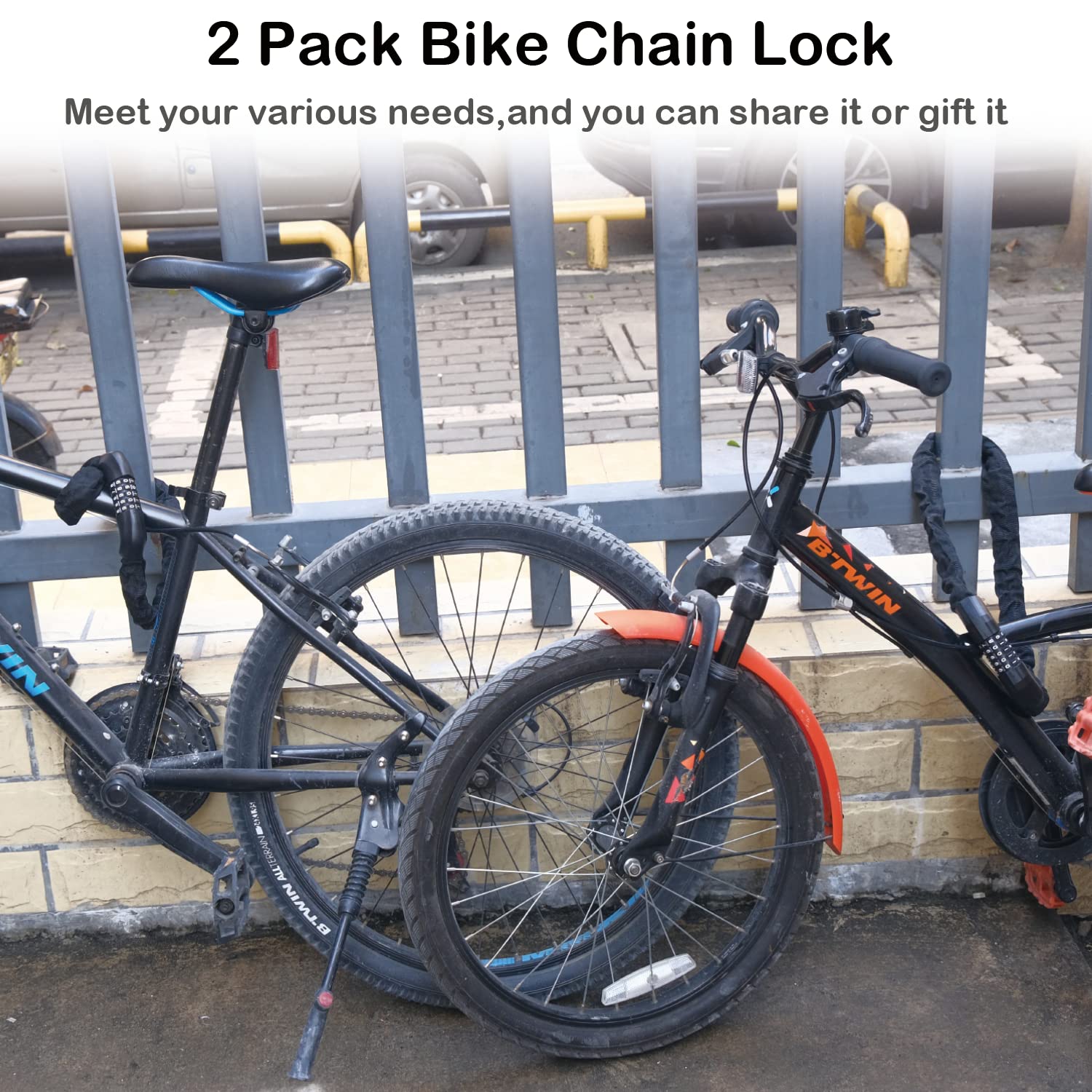 Bike Chain Lock, 2 Pack 5-Digit Combination Anti-Theft Bicycle Lock, 3FT Heavy Duty Bike Lock Chain, Resettable Bike Lock, Chain Bike Lock for Bicycle, Motorcycle, Scooter, Gate (2 Pack)