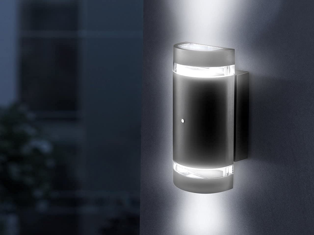 Hyperikon LED Porch Sconce Light, 12W Cylinder, Modern Outdoor Wall Lamp, 4000K Daylight, Black, Photocell, UL, 2 Pack