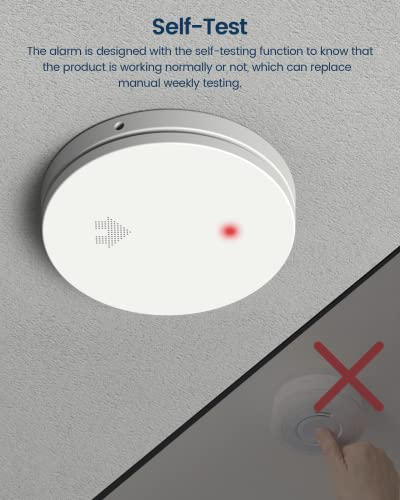 Ecoey Smoke Detector Alarm, 10 Year Fire Alarms Smoke Detectors with Self-Test and Ambient Light Detection, Ultra-Thin Fire Alarm with Big Test Button and Night Mode for Home, FJ146, 1 Pack