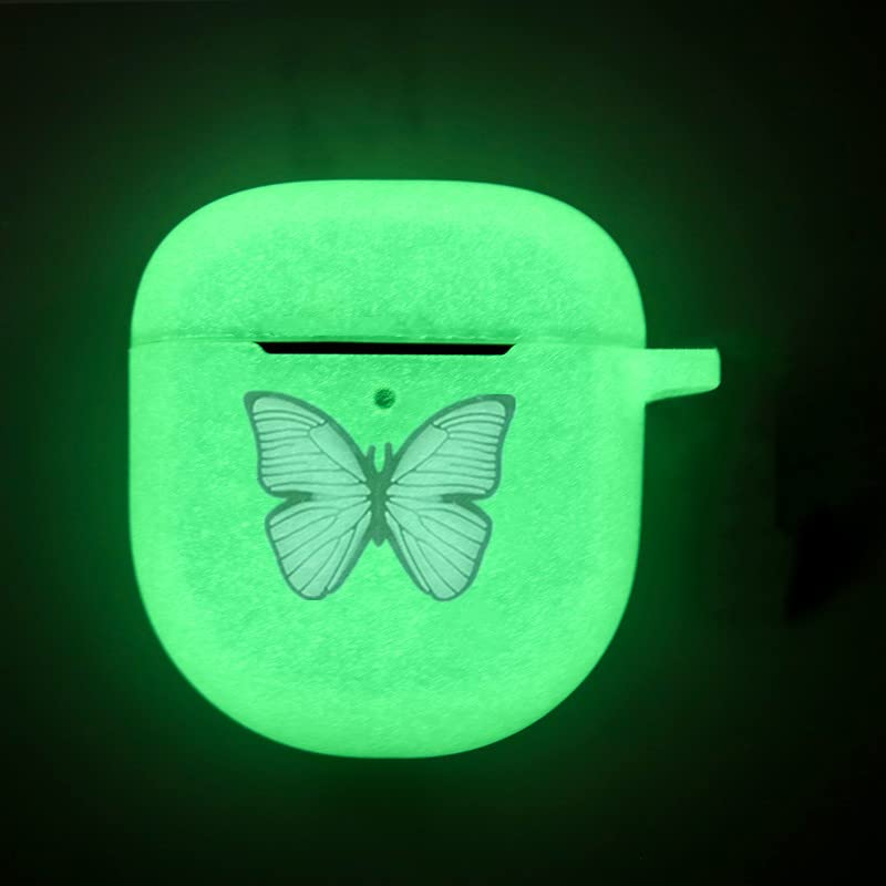 Case Cover for Bose QuietComfort Earbuds II 2022, Cute Butterfly Charm Soft Silicone Skin Glow in Dark Protector with Keychain for Bose Earbuds ii Case (White)