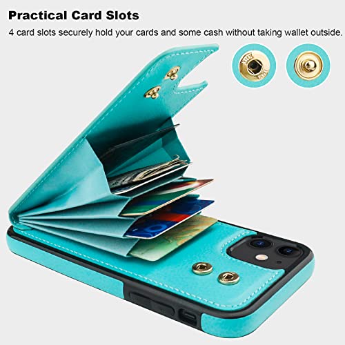 Folosu Compatible with iPhone 11 Case Wallet with Card Holder, 360°Rotation Finger Ring Holder Kickstand Protective RFID Blocking PU Leather Double Buttons Flip Shockproof Cover 6.1 Inch Green