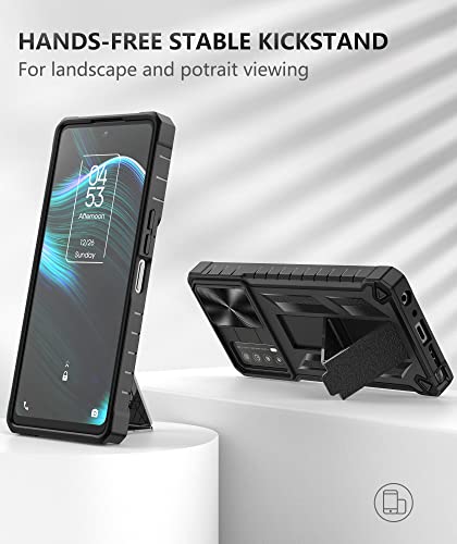 Case Designed for TCL Stylus 5G: Military-Grade Drop Proof Protection Rugged Protective Cell Phone Cover with Built in Kickstand & Slide - Shockproof TPU Matte Textured Bumper Armor Design - Black