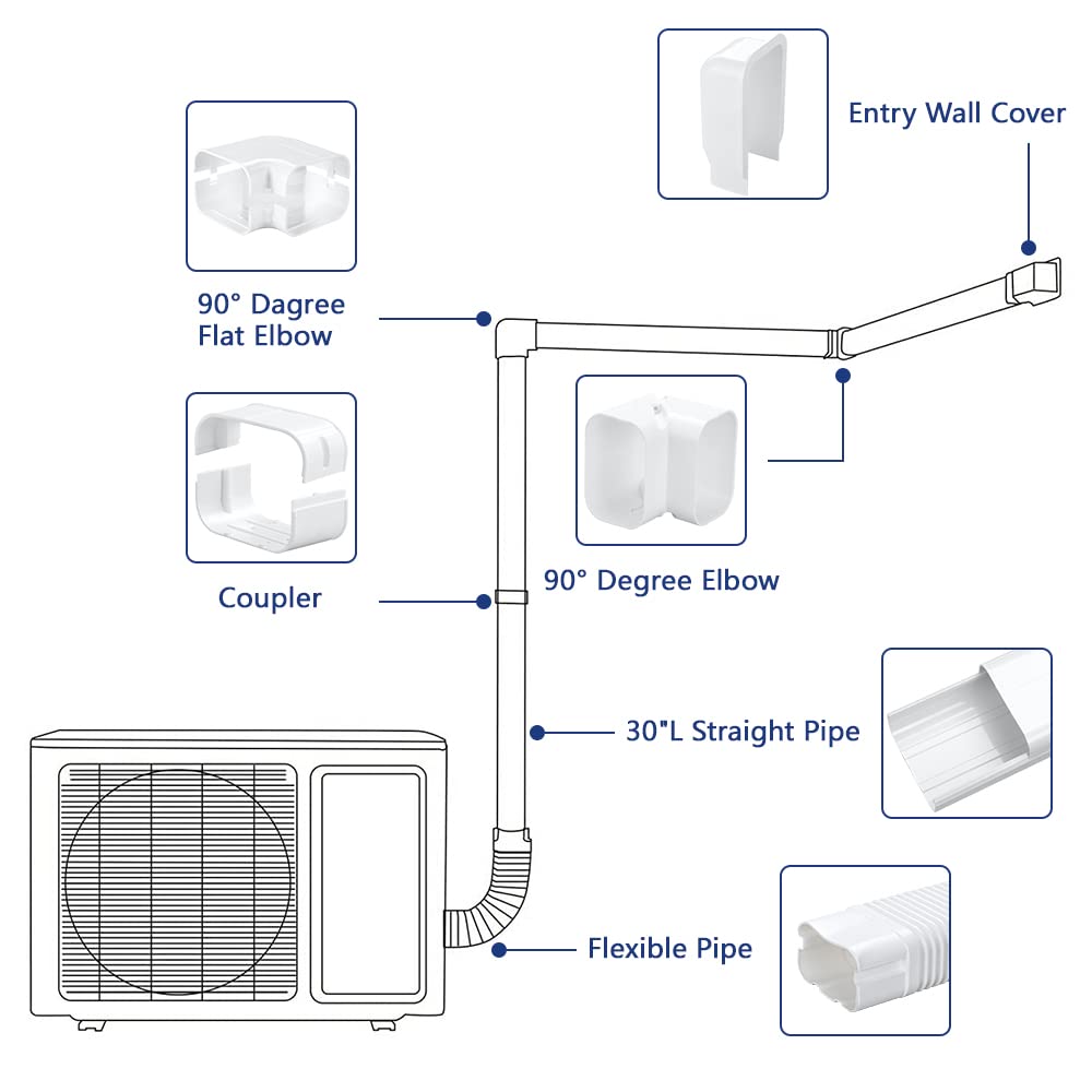 LCGP 4" 14Ft Decorative PVC Line Cover Kit, Suitable for Mini Split Air-conditioning and Heat Pump Systems, Outdoor Air-conditioning Pipe Insulation