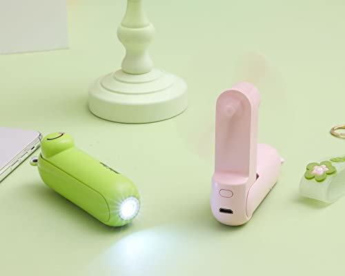 Handheld Mini Fan, 3 IN 1 Hand Fan, Portable USB Rechargeable Small Pocket Fan, 500Mah Battery Operated Foldable Fan with Keychain, Flashlight Feature for Women,Travel,Outdoor White Rabbit