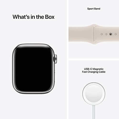 Apple Watch Series 7 (GPS + Cellular, 45MM) - Silver Stainless Steel Case with Starlight Sport Band (Renewed Premium)