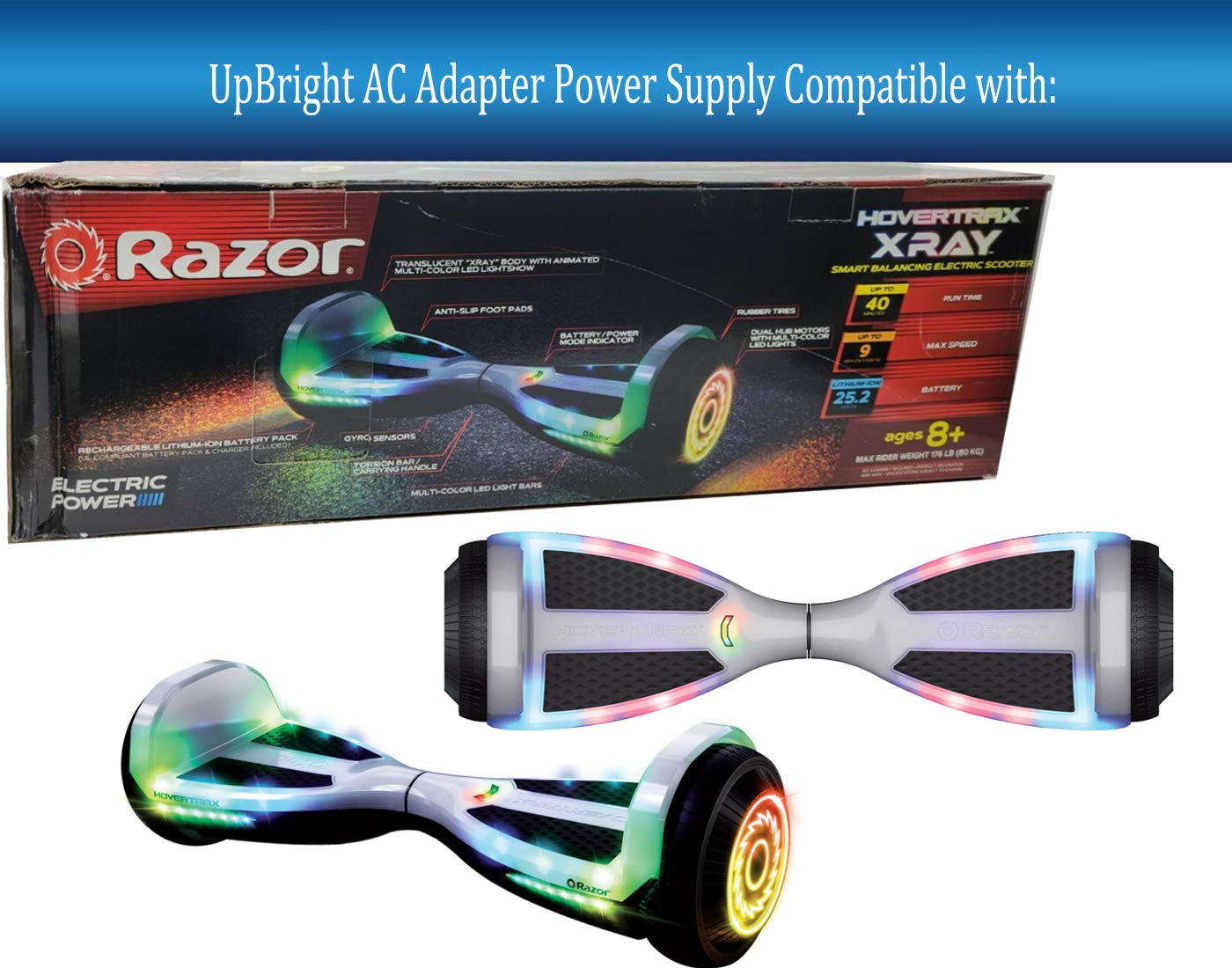 UpBright AC/DC Adapter Compatible with Razor Hovertrax XRay 15156290 Hover Trax X-Ray Electric Scooter Board 25.2V Li-ion Battery Pack Hon-Kwang HK-AD-252U060-US W15156208014 Power Supply Cord Charger
