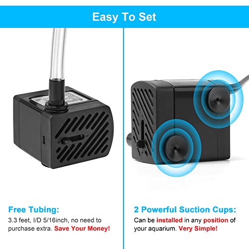 DaToo 50GPH 3W Small Submersible Water Pump Mini Fountain Pump Ultra Quiet For Aquarium Fish Tank Pond Statuary Hydroponics