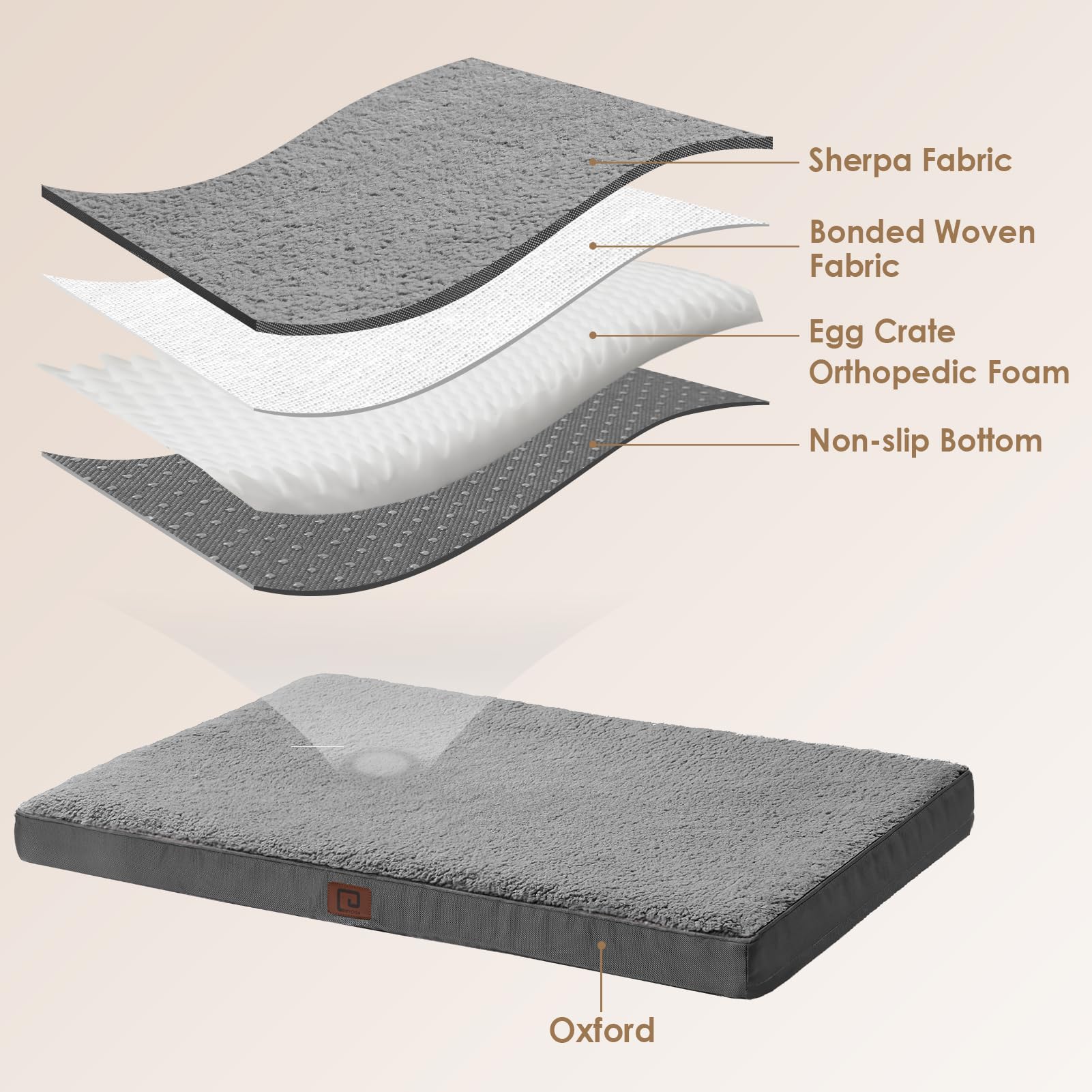 EHEYCIGA Orthopedic XL Dog Beds for Extra Large Dogs with Removable Washable Cover, Grey, 44x32