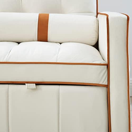 Convertible Sofa Bed,55"Sleeper Bed Modern Velvet Loveseat Futon Sofa Couch with Adjsutable Back and Arm Pockets,Small Spaces Pull Out Sleeper Sofa with 2 Lumbar Pillows for Living Room(Beige)